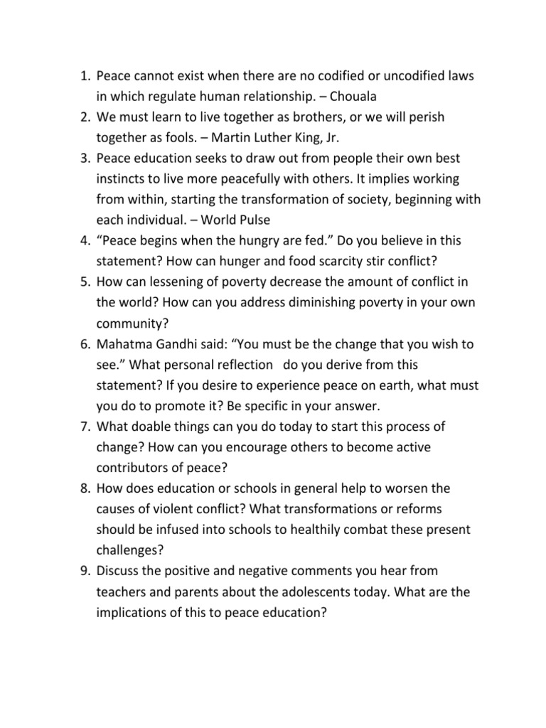 Peace Ed Questions | PDF