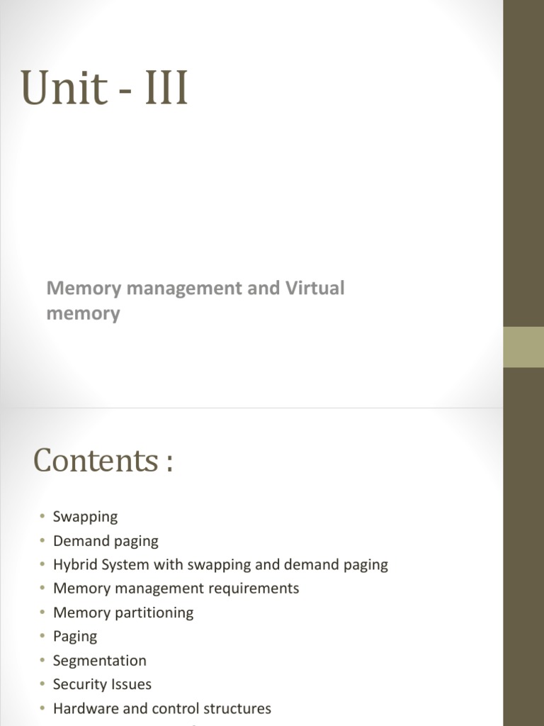 Unit - III: Memory Management and Virtual Memory | PDF | Operating System Technology | Computer Data
