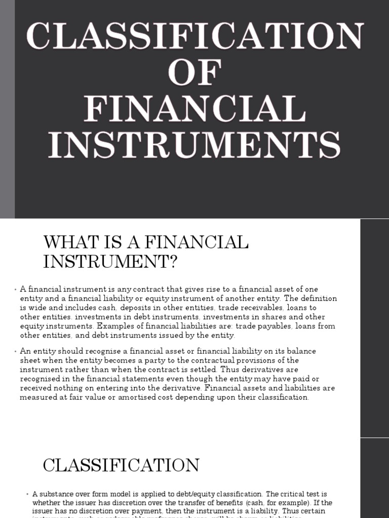 Classification of Financial Instruments | PDF | Fair Value | Derivative ...