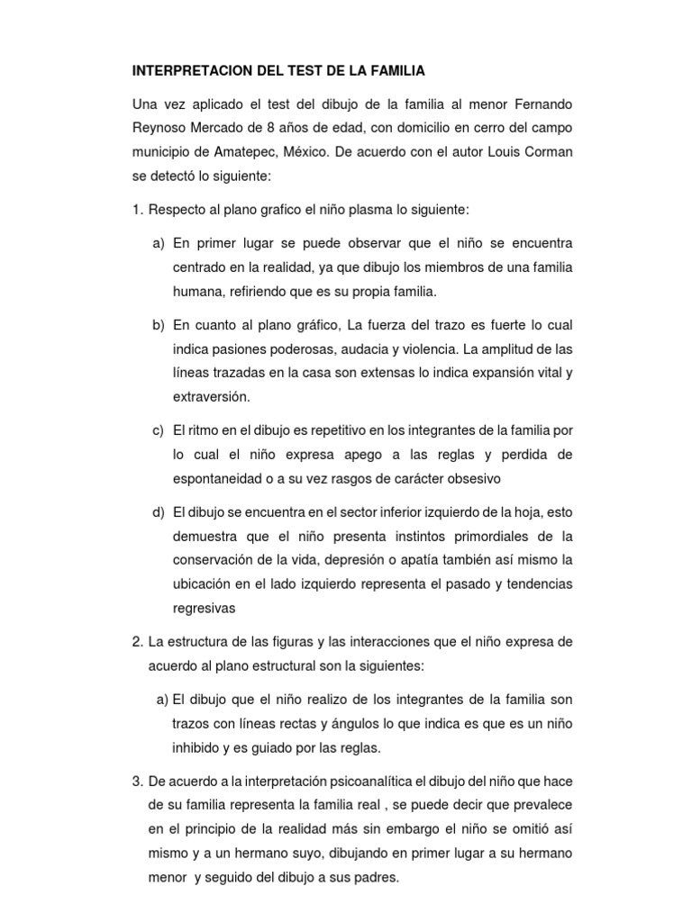Interpretacion Del Test de La Familia | Dibujo | Ciencias del ...