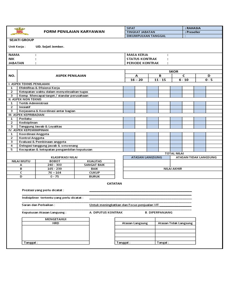Form Penilaian Kinerja Karyawan | PDF | Teknologi & Rekayasa