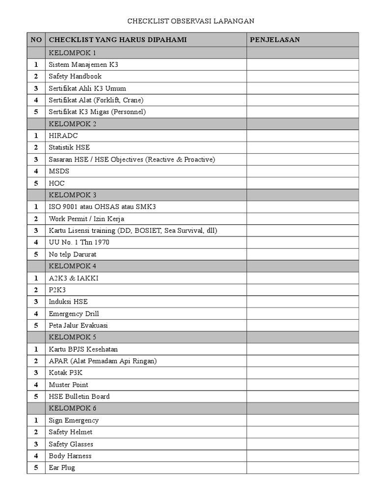 Checklist Observasi | PDF