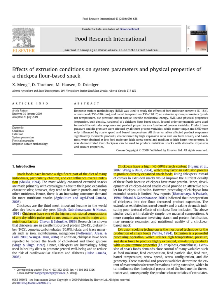 Effects of Extrusion Conditions On System Parameters and Physical ...