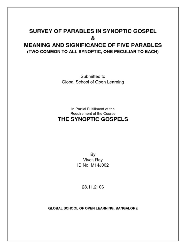 Writing Assignment - Synoptic Gospel | PDF | Parables Of Jesus | Gospels