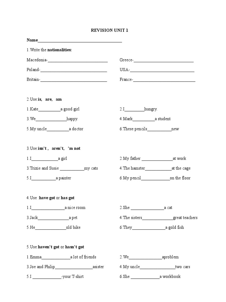 Revision Unit 1 Name | PDF