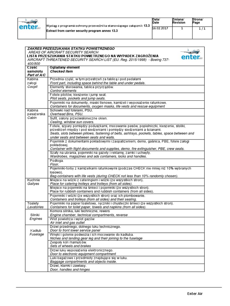 Aircraft Security Search List | PDF