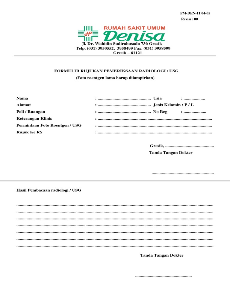 Formulir Rujukan Pemeriksaan Radiologi Atau USG | PDF