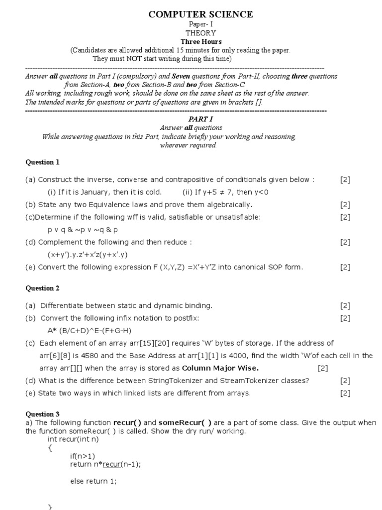 Analyzing Computer Science Exam Questions And Structure Pdf