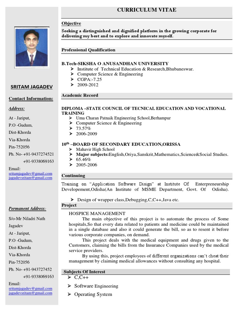 Curriculum Vitae:: Diploma - State Council of Tecnical Education and ...