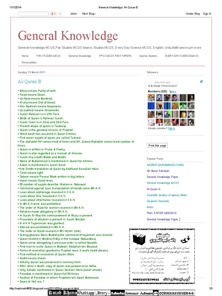 Quran General Knowledge Insights | PDF | Quran | Islam