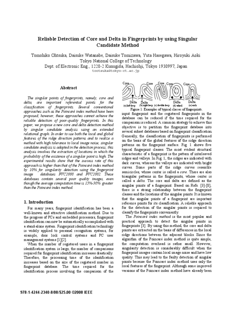 Reliable Detection of Core and Delta in Fingerprints by Using Singular Candidate Method | PDF ...