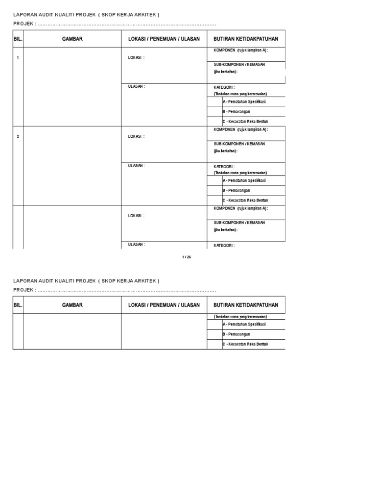 Borang Audit Caw - Arkitek | PDF