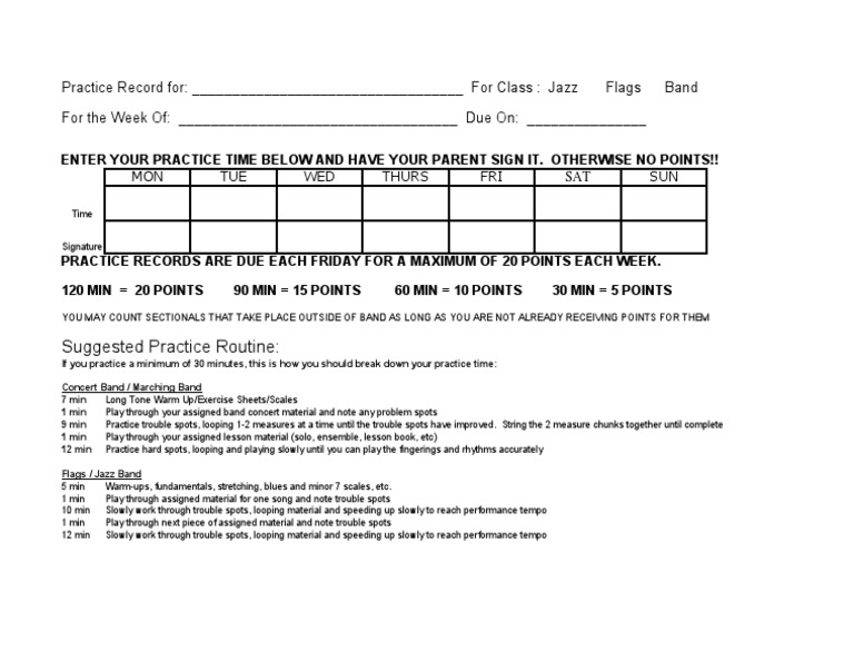 Weekly Practice Record Template | PDF
