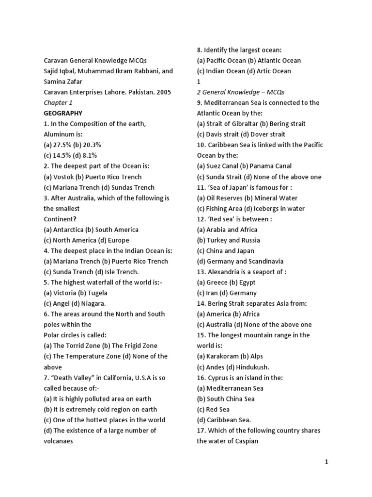 Caravan General Knowledge MCQs | PDF | Rain | Sediment