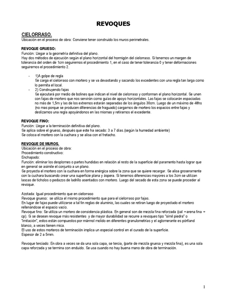 Revoques PDF | PDF | Mortero (Albañilería) | Cemento