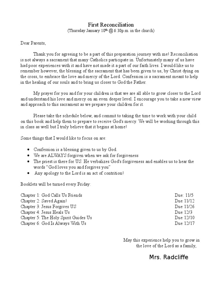 First Reconciliation Letter Due Dates 18-19 | PDF | Confession ...