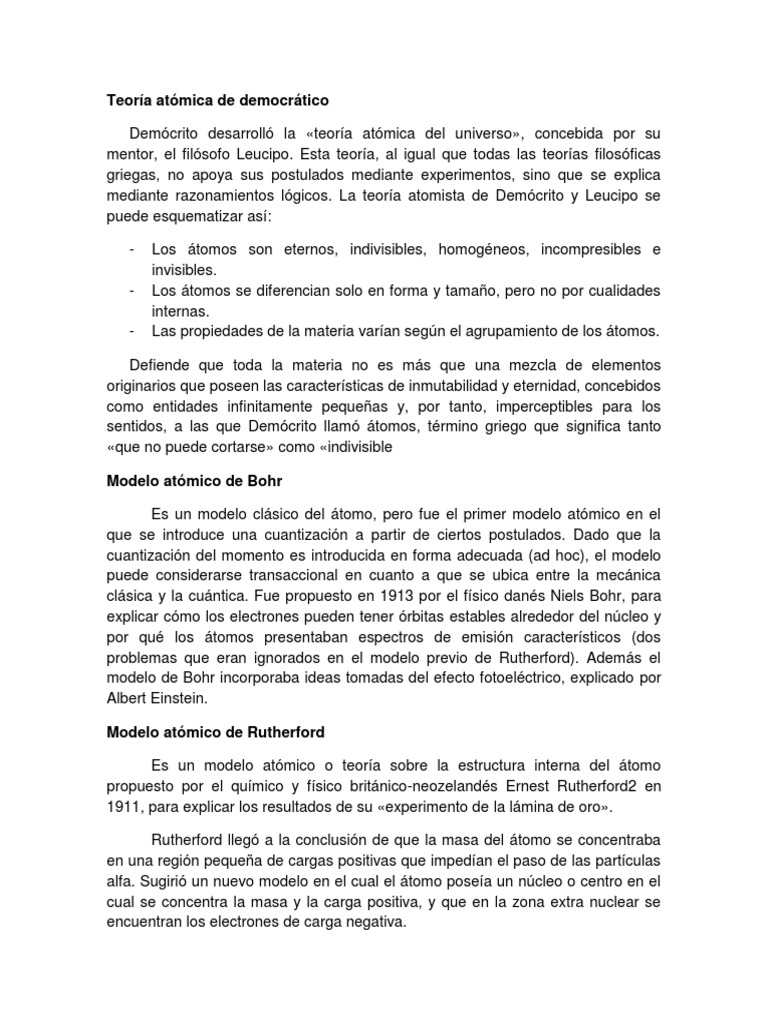 Teoría Atómica de Democrático | PDF | Átomos | Núcleo atómico