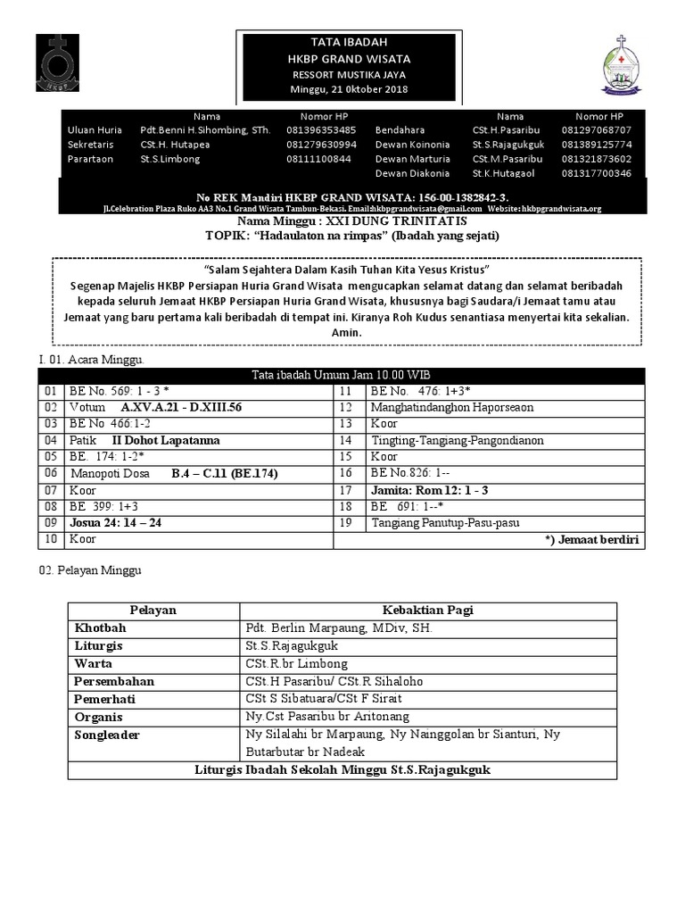 Tata Ibadah HKBP Grand Wisata | PDF
