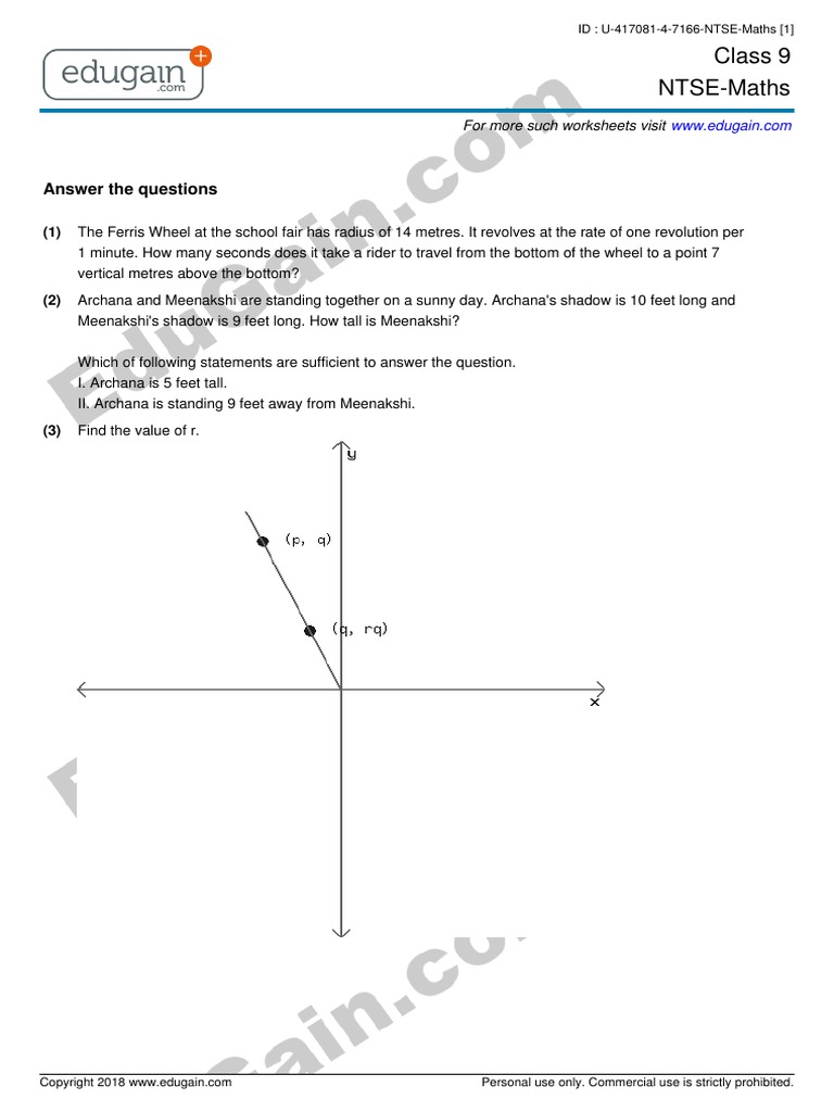 Class 9-NTSE MATH WORKSHEET | PDF | Sphere | Volume