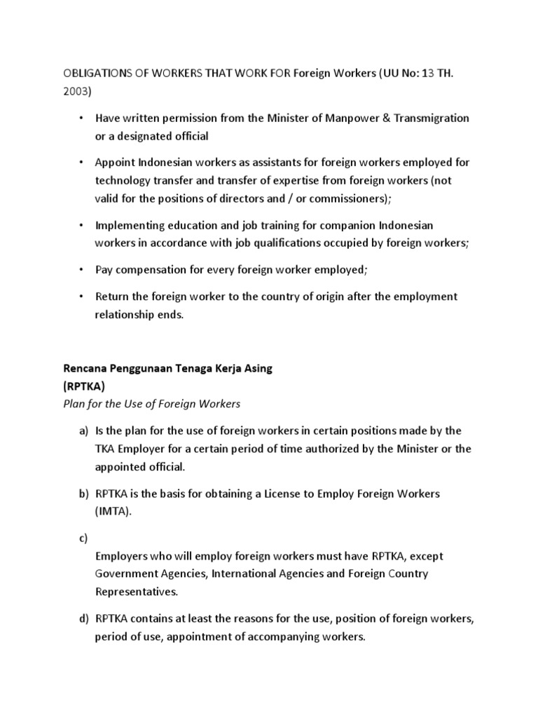 Obligations of Workers That Work For Foreign Workers | PDF | Labor ...