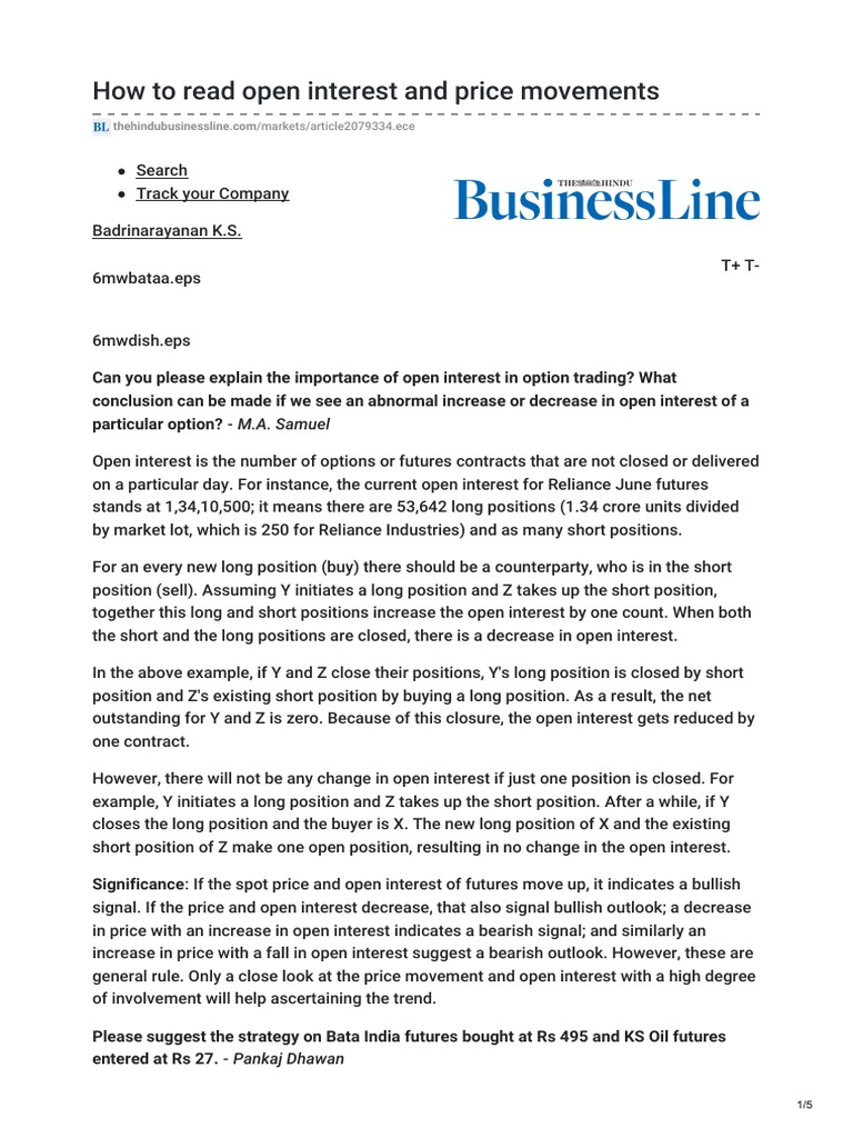 How To Read Open Interest and Price Movements | PDF | Short (Finance ...