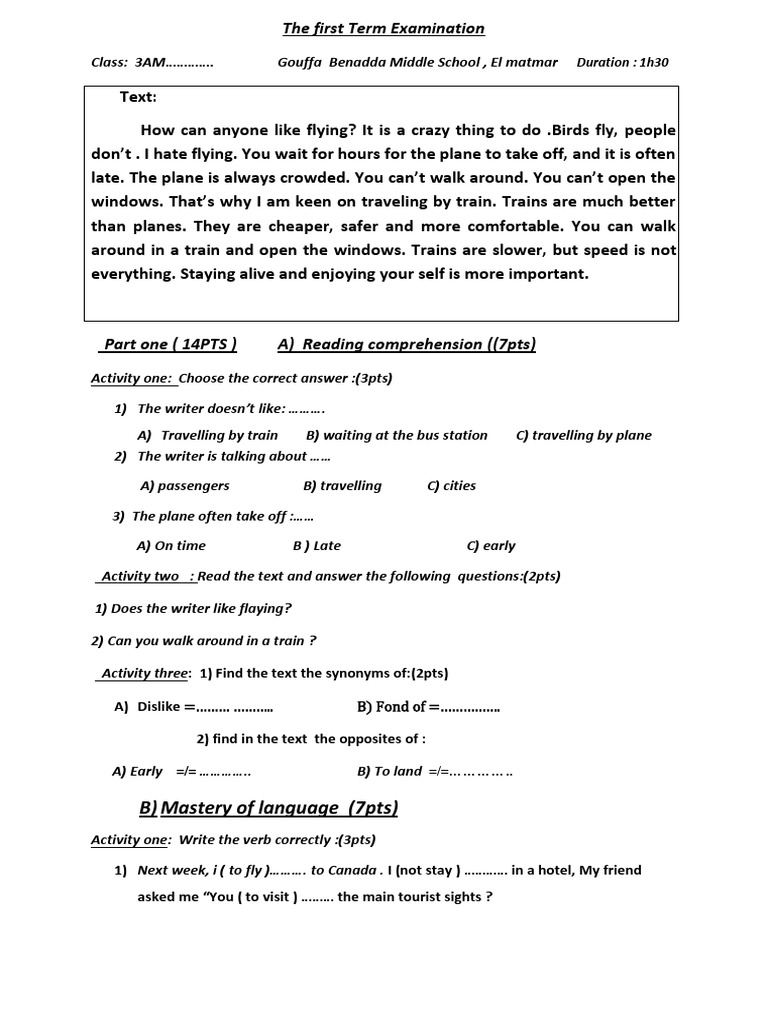 3AM English Exam: First Term Overview | PDF | Teaching Methods ...