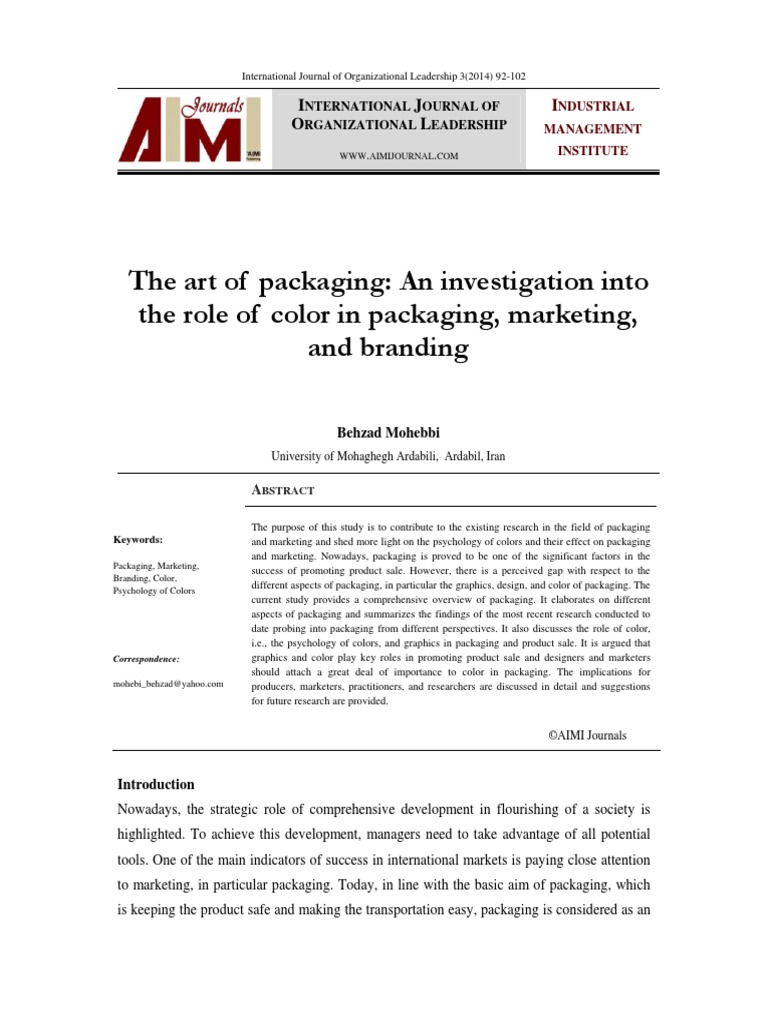The Art of Packaging An Investigation Into The Role of Color in ...