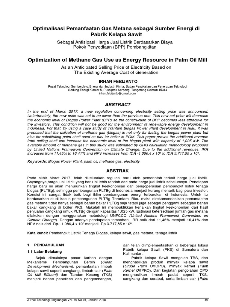 Optimalisasi Pemanfaatan Gas Metana Sebagai Sumber Energi Di Pabrik ...