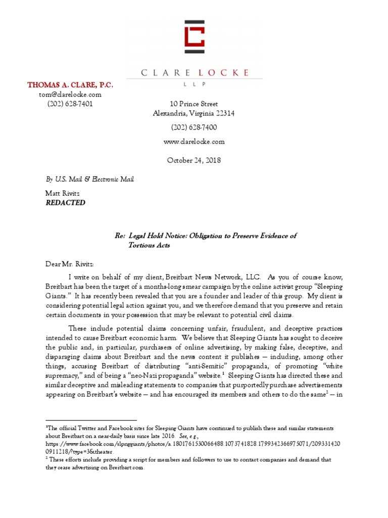 Sleeping Giants Redacted Letter - REDACTED - FINAL | PDF | Breitbart ...