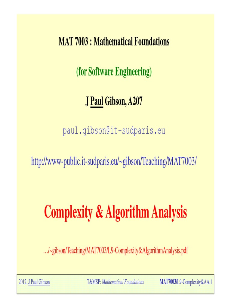 Complexity & Algorithm Analysis: MAT 7003: Mathematical Foundations ...