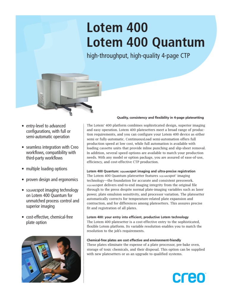 Lotem 400 Lotem 400 Quantum: High-Throughput, High-Quality 4-Page CTP | PDF