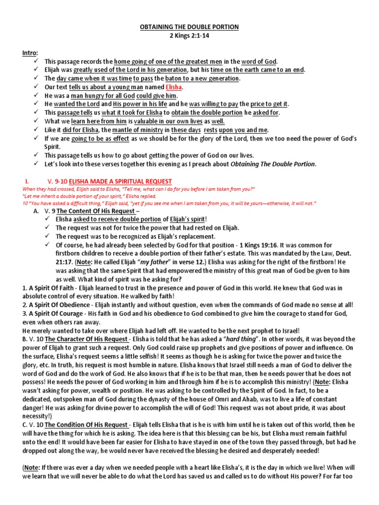 Elisha: Obtaining The Double Portion 2 Kings 2:1-14 Intro | Elijah ...