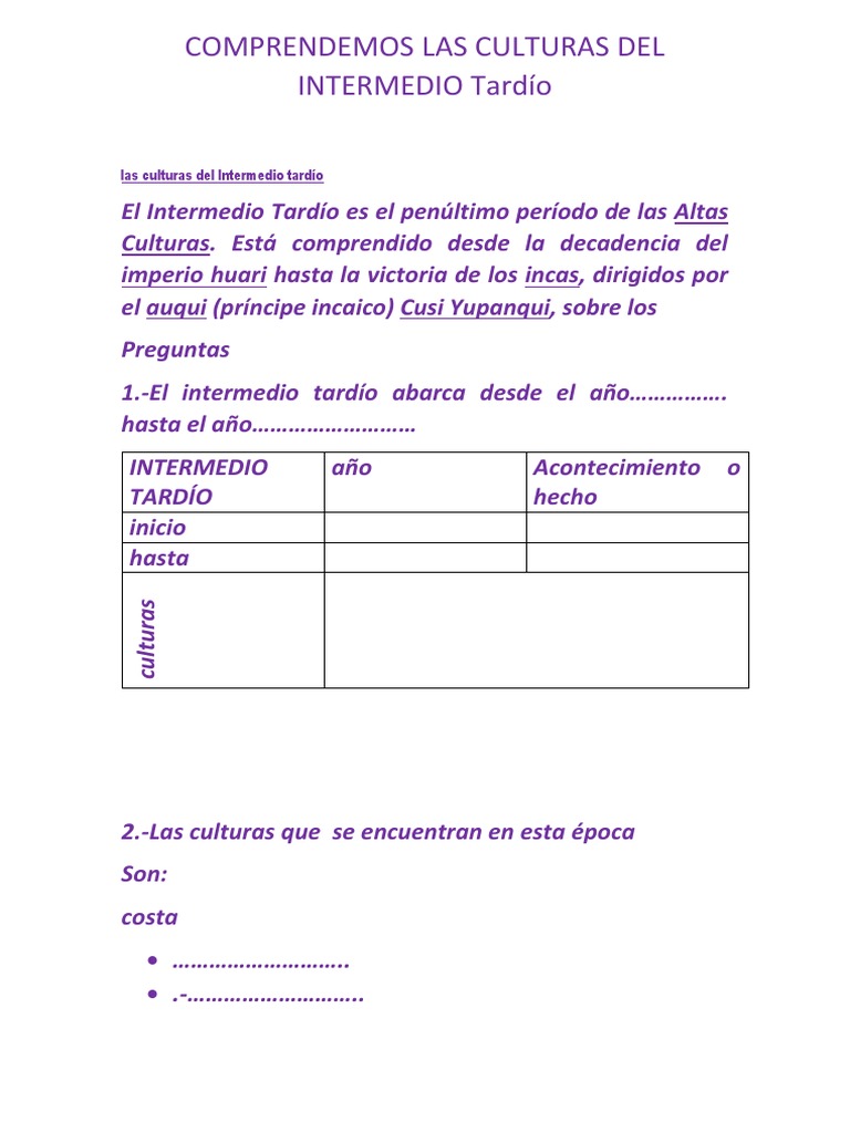 Comprendemos Las Culturas Del Intermedio Tardío | PDF