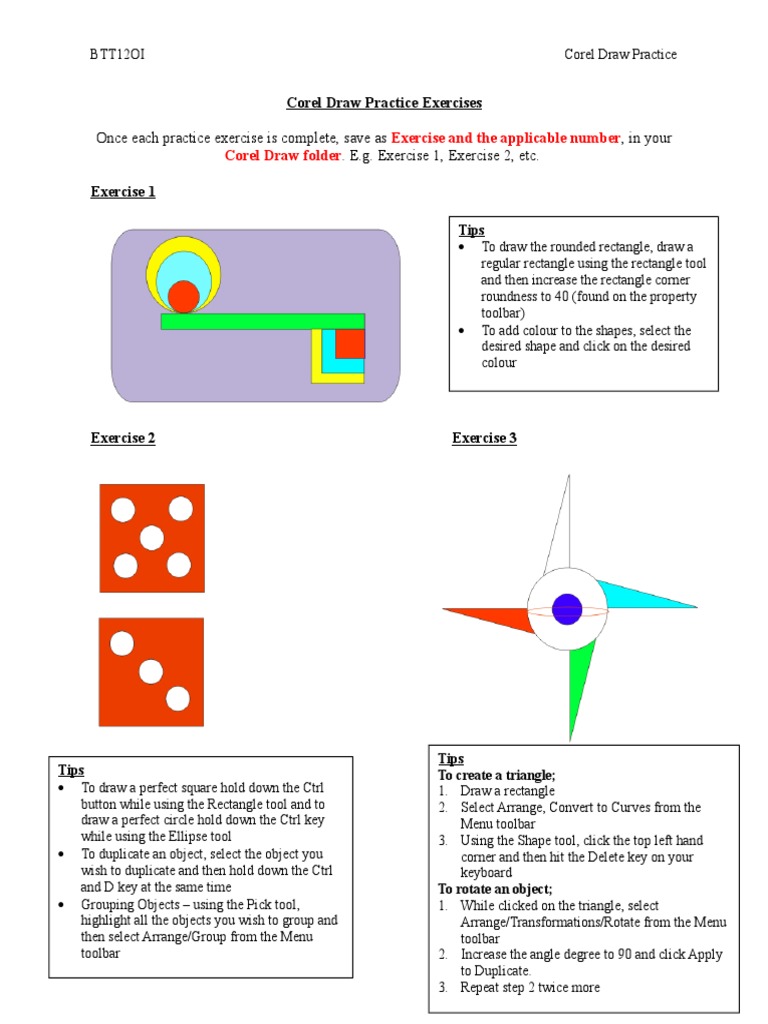 Corel Draw Practice Exercises | PDF | Shape | Rectangle