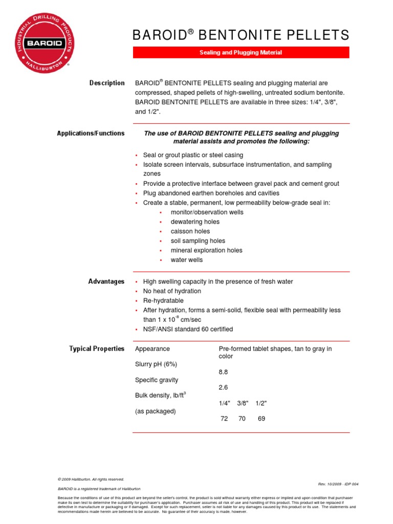 Baroid Bentonite Pellets | PDF | Deep Foundation | Soil
