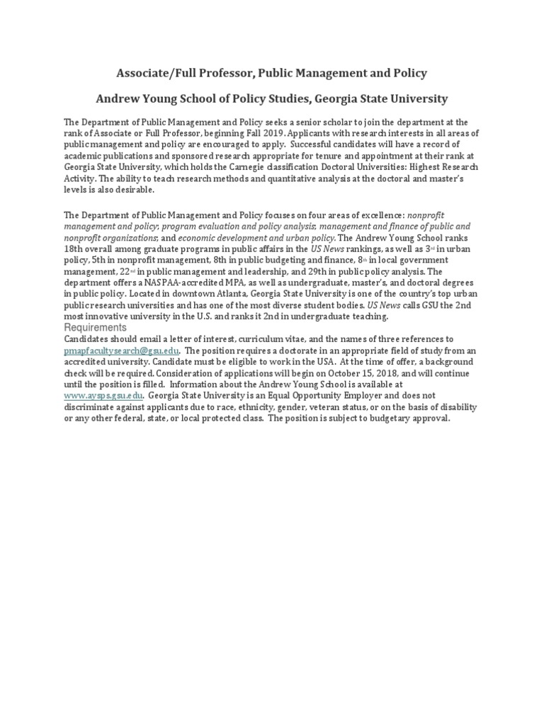 GSU For Senior Level | PDF | Public Administration | Doctorate