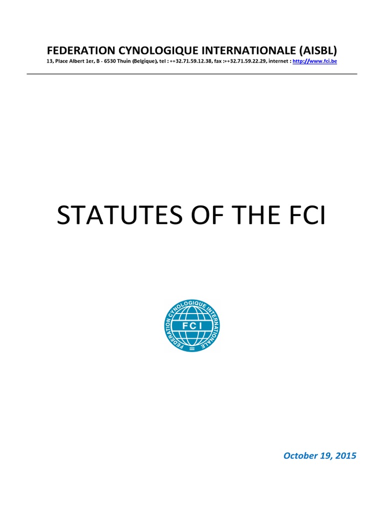 Statutes of The Fci: Federation Cynologique Internationale (Aisbl ...