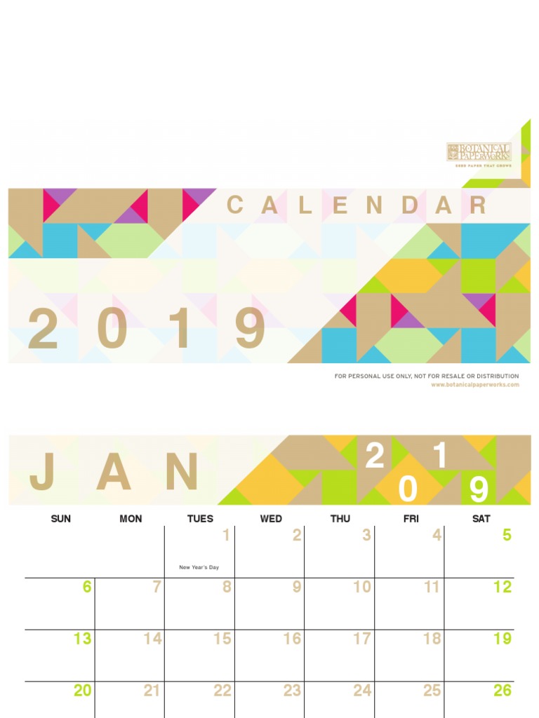 BPW Free Printable 2019 Calendars Geo | PDF | Observances | Liturgical ...