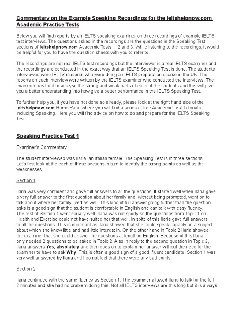 Example Speaking Test Commentaries | Download Free PDF | Question ...