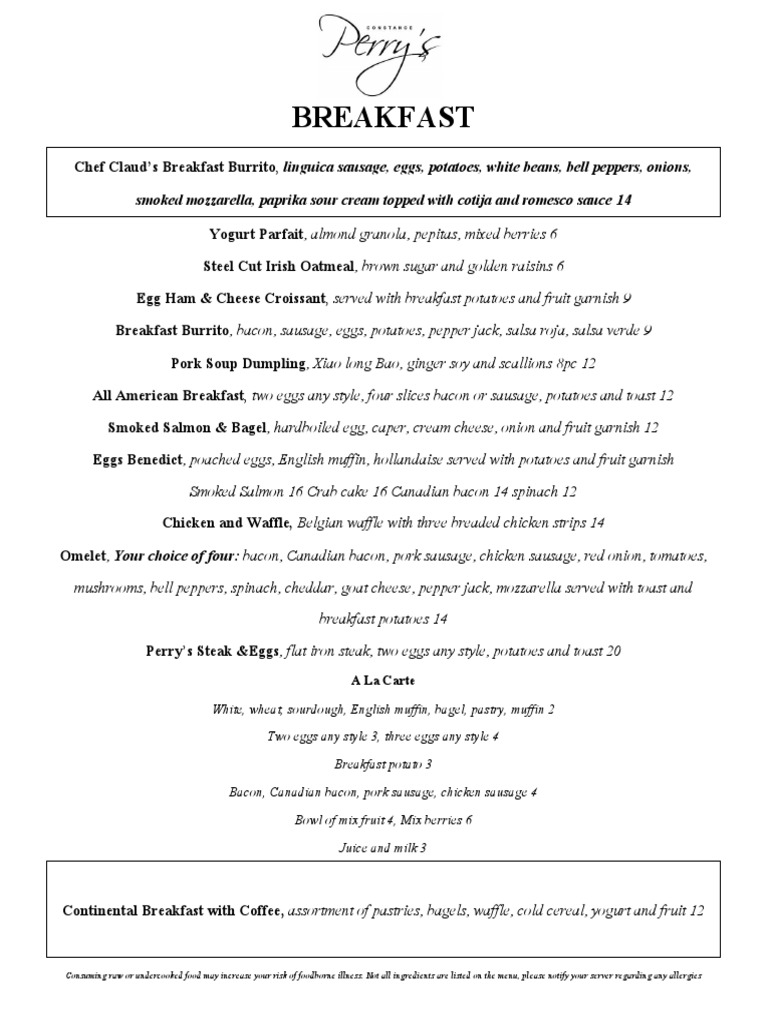 Perry's Breakfast Menu 2018 | PDF