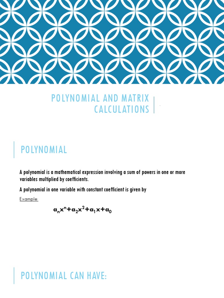 Polynomial And Matrix Calculations Pdf Polynomial Variable