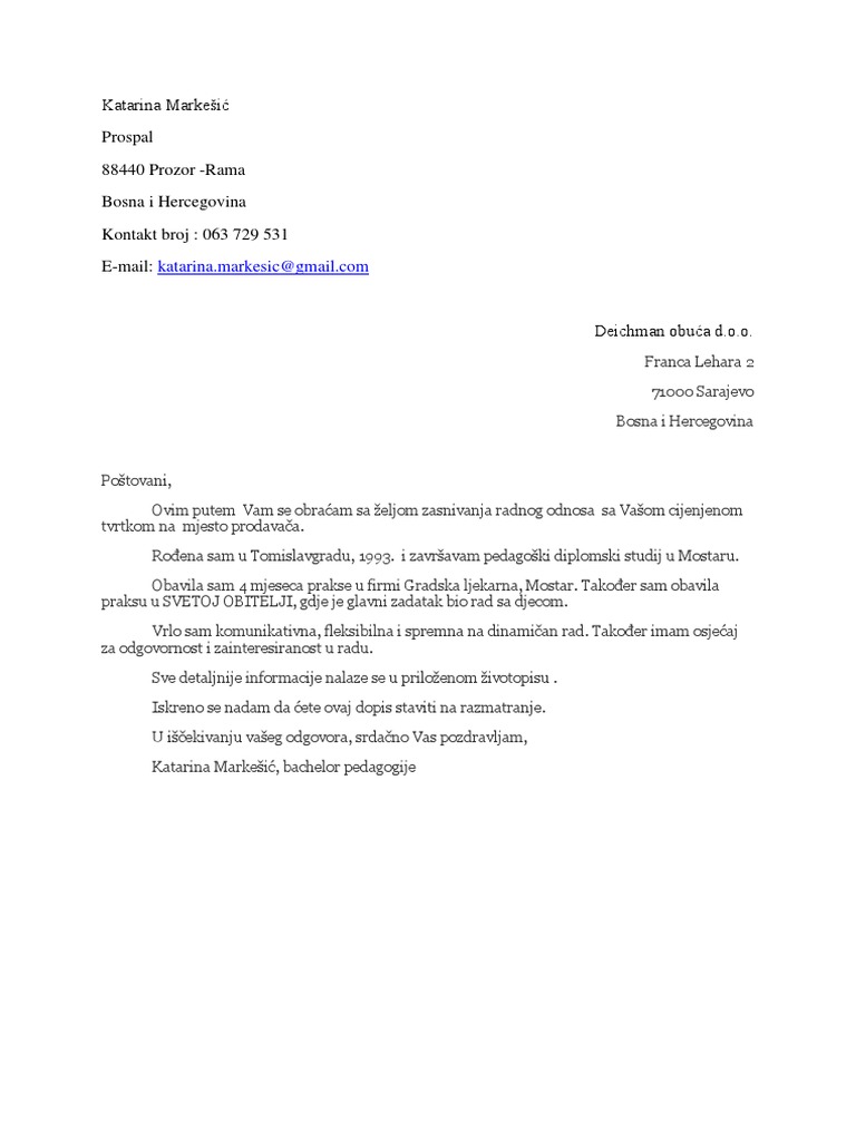 Zamolba Za Posao | PDF