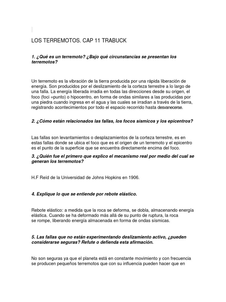 Preguntas y Respuestas Cap 11 Tarbuck | PDF | Temblores | Tsunami