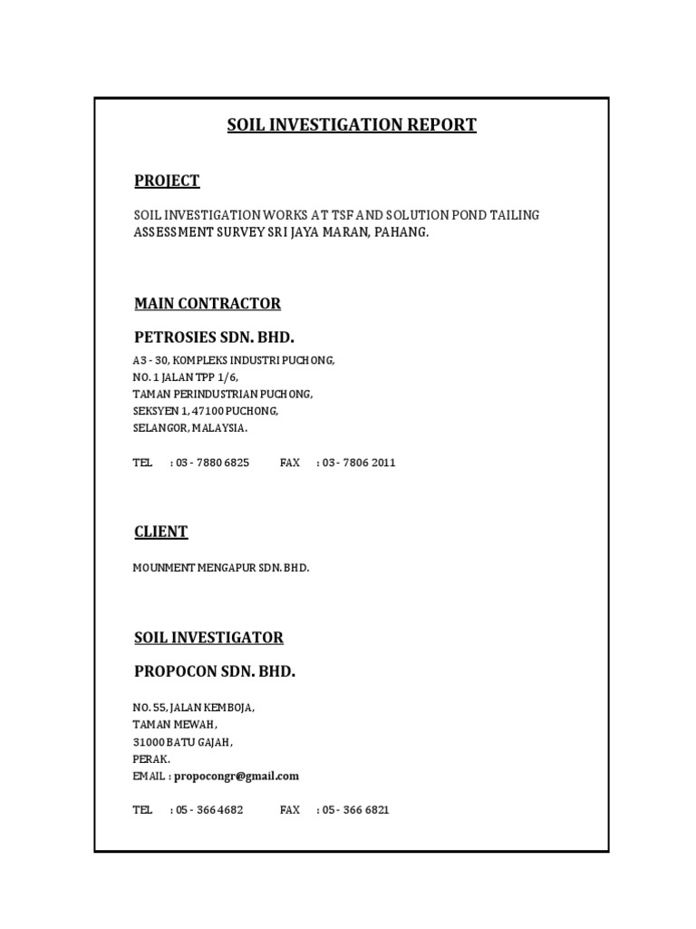 Soil Investigation Report: Sri Jaya Maran | PDF