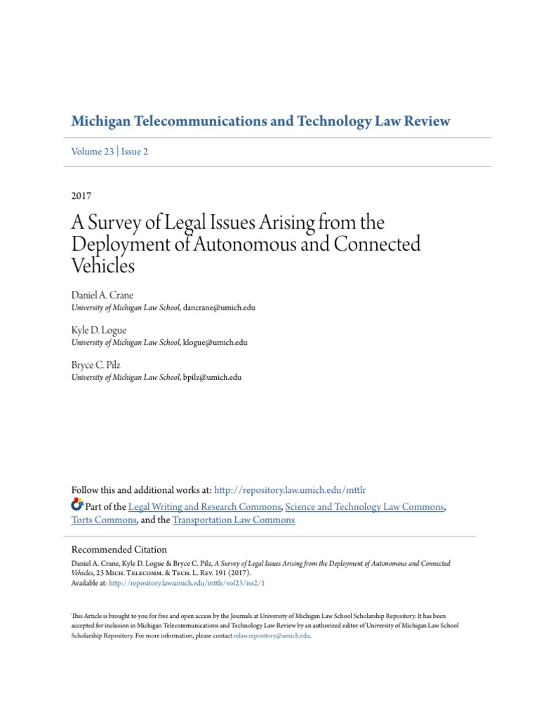 A Survey of Legal Issues Arising From The Deployment of Autonomous and ...