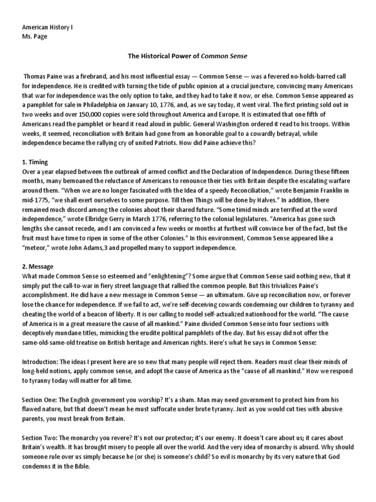 common sense excerpts | Thomas Paine | Natural And Legal Rights