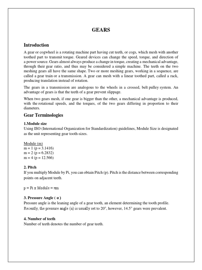 Gears: 1.module Size | PDF | Gear | Kinematics