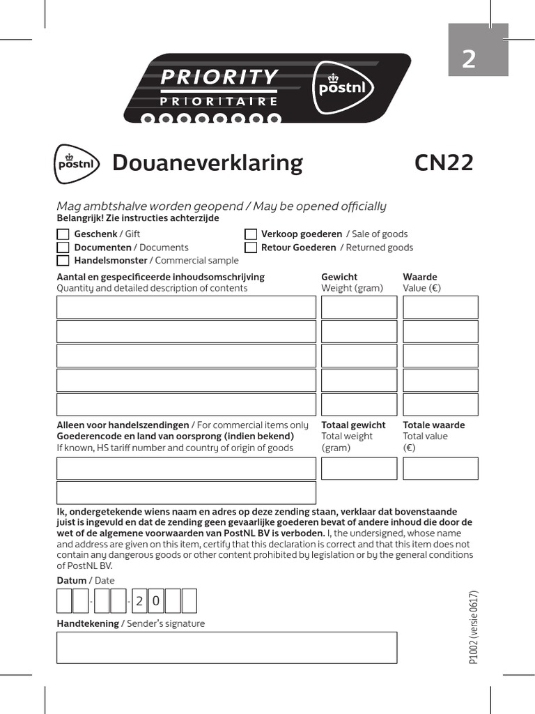 Douane Verklaring CN22 | PDF