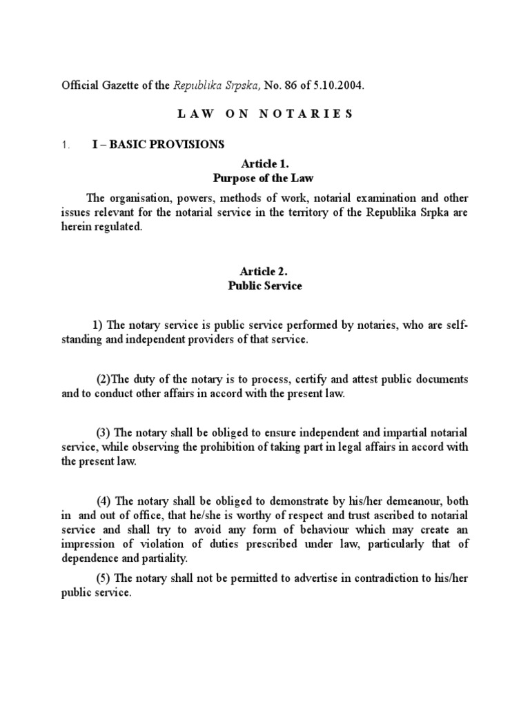 Zakon o Notarima.2706.Final (1) RS | PDF | Notary Public | Indemnity