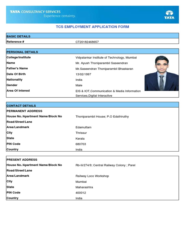Tcs Employment Application Form | PDF | Social Institutions | Social ...